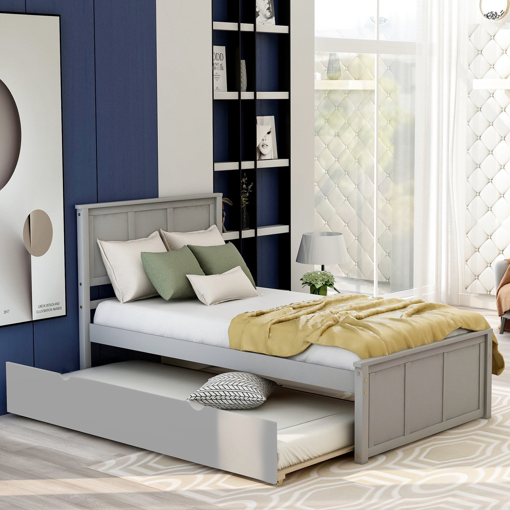 Gray Finish Bed - Trundle Placeable on Both Sides - Bedroom Renovation ...