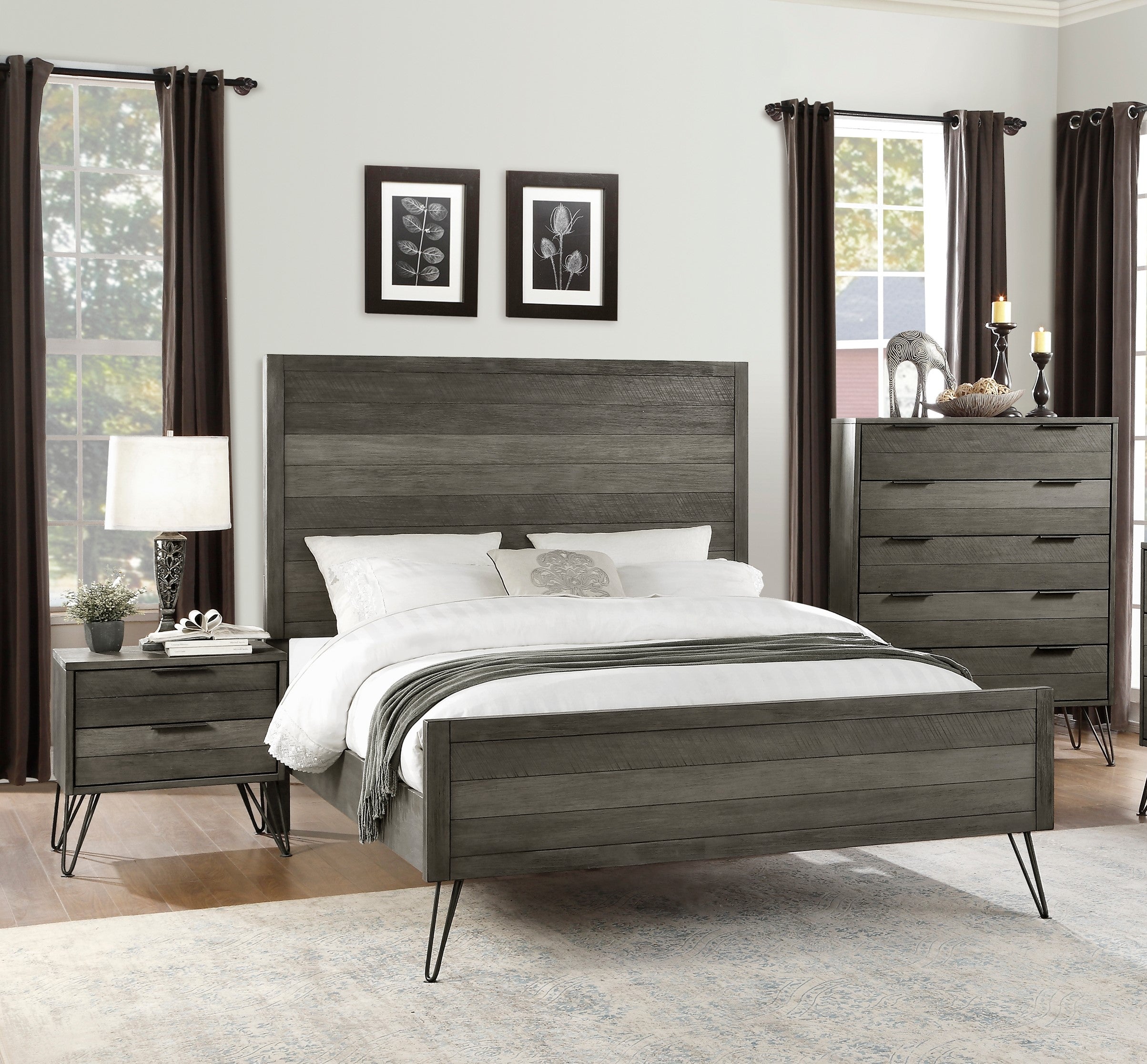 Gray Finish Wooden Bedroom Contemporary 3pc King Bed Chest Nightstand ...