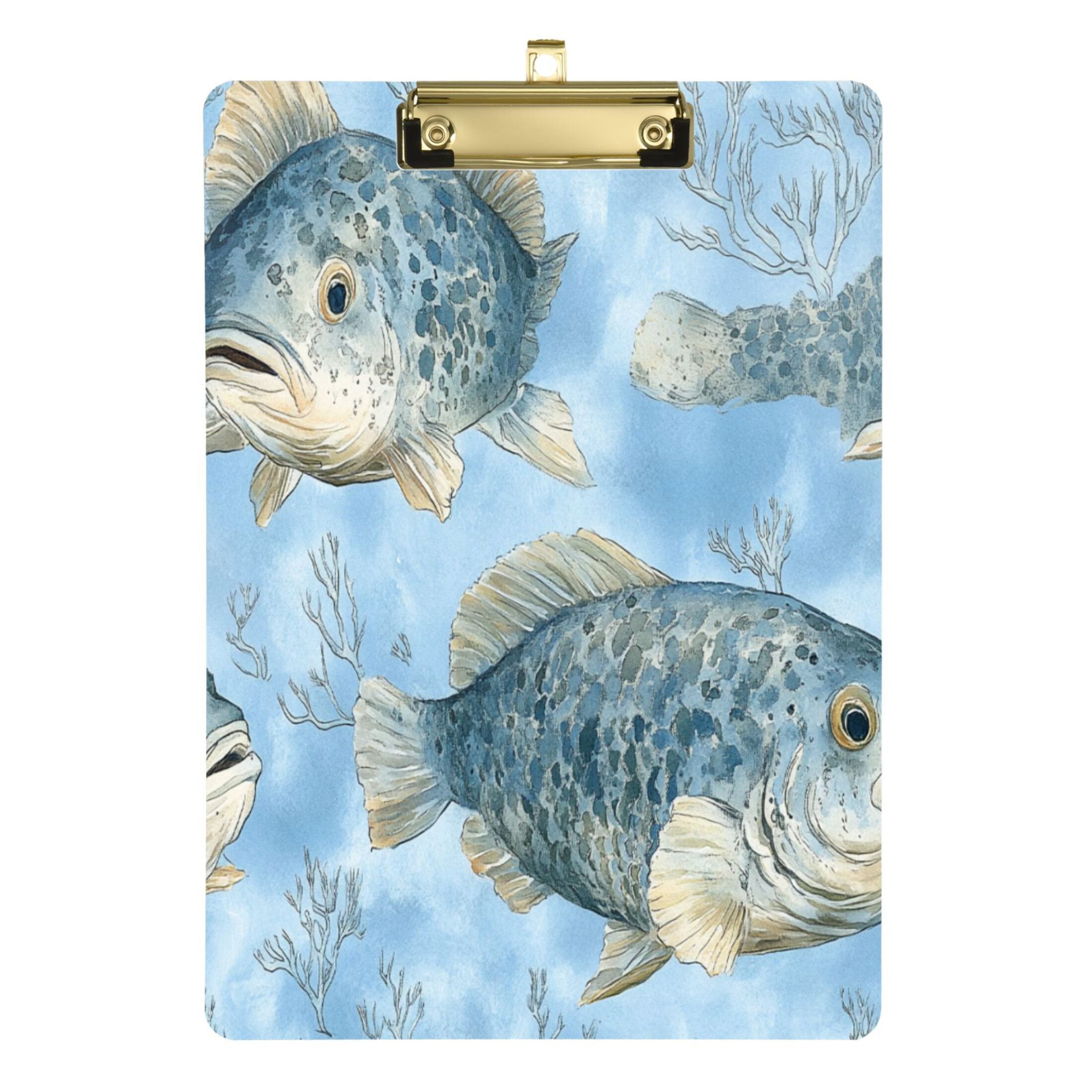 Gray Fish Pattern 12.5x9in Clipboard, Durable Acrylic with Metal Clip ...
