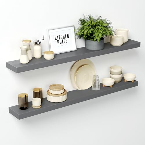 Gray Floating Shelf 48 inch, High End Solid Real Wood 48inch Floating ...