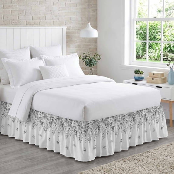Gray Flower Leaf Bed Skirt California King Size 16 Inch Drop, Rustic ...