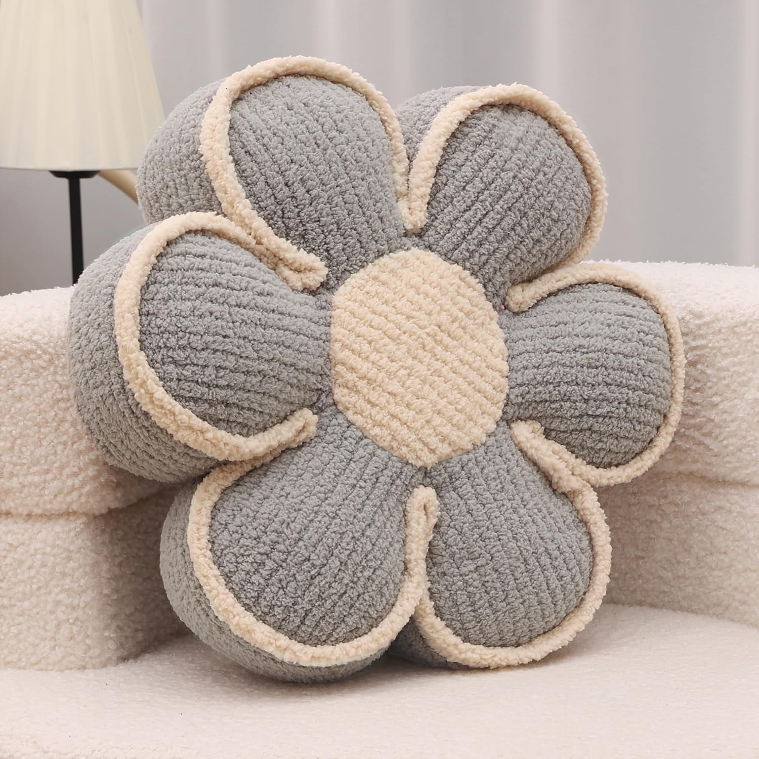 Gray Flower Pillow Decorative Preppy Throw Pillows 16" Cute Soft Floor ...