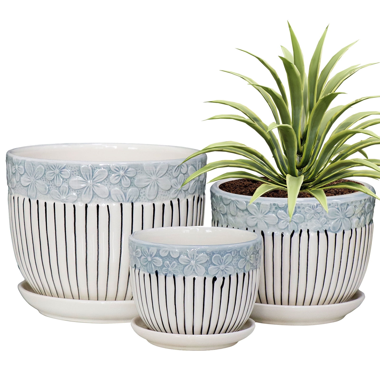 Gray Flower Pots,Texture Planter for Indoor Plants Set of 3 Ceramic ...