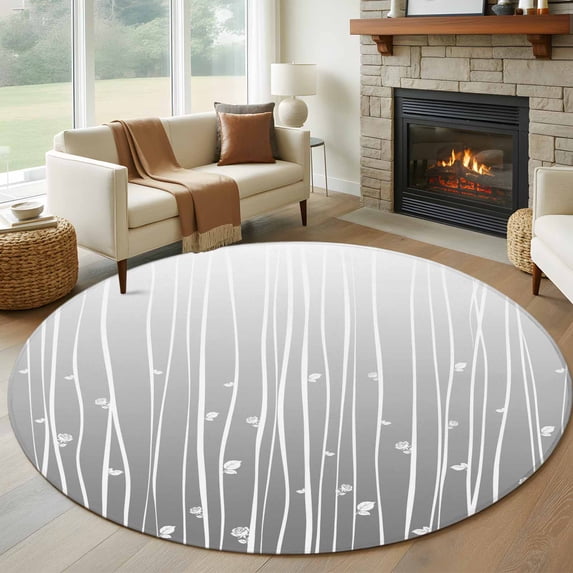 Gray Flower Round Area Rug 5 FT, Non Slip Bedroom Rugs, Geometric ...