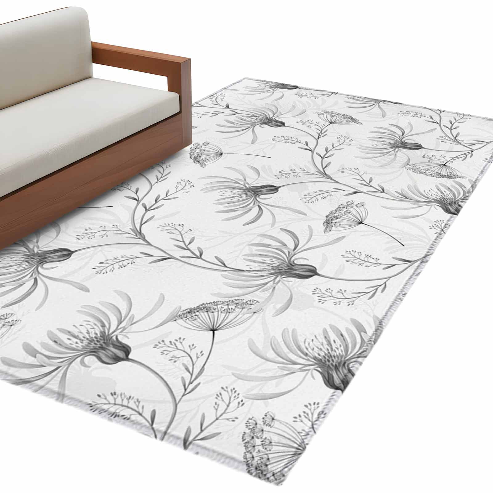 Gray Flowers Large Area Rugs for Bedroom Living Room, Soft Non Slip ...