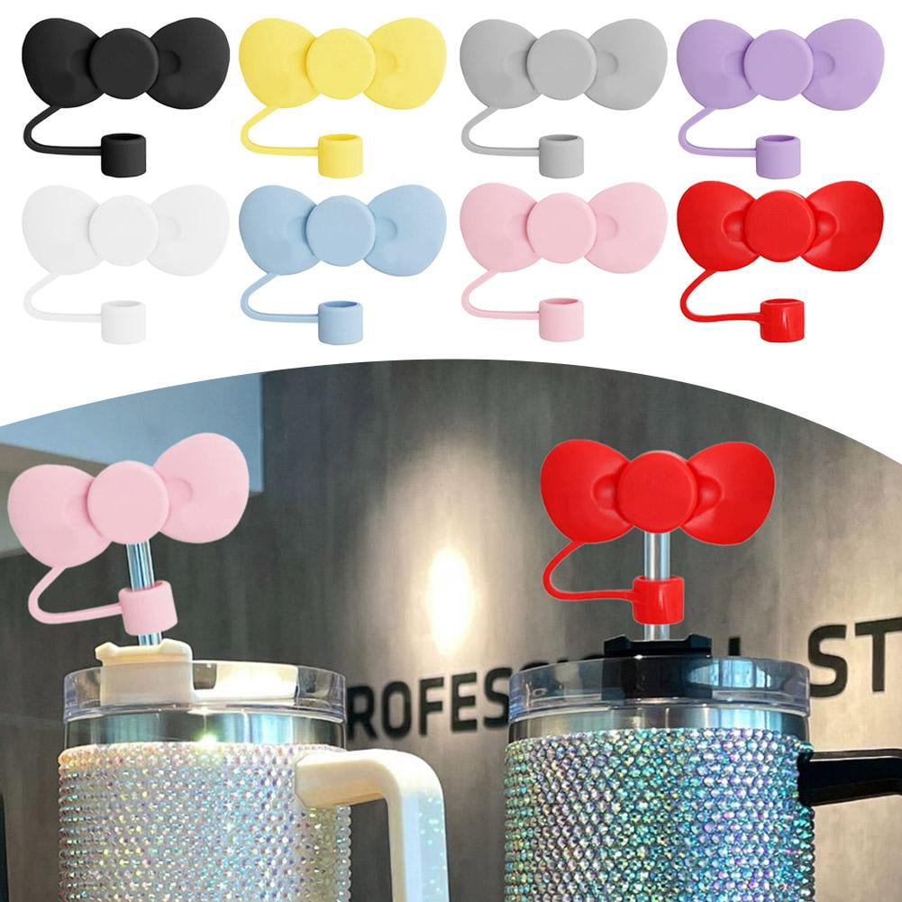 Gray Food Grade Silicone Straw Cap Ice Cup Straw Cover Bow 10mm Straw ...