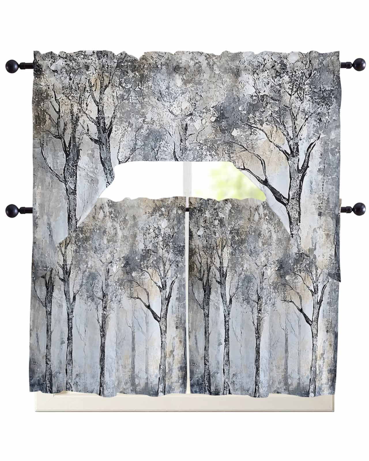 Gray Forest Kitchen Curtains Swag Valance and Tier Curtains Set 36 Inch ...