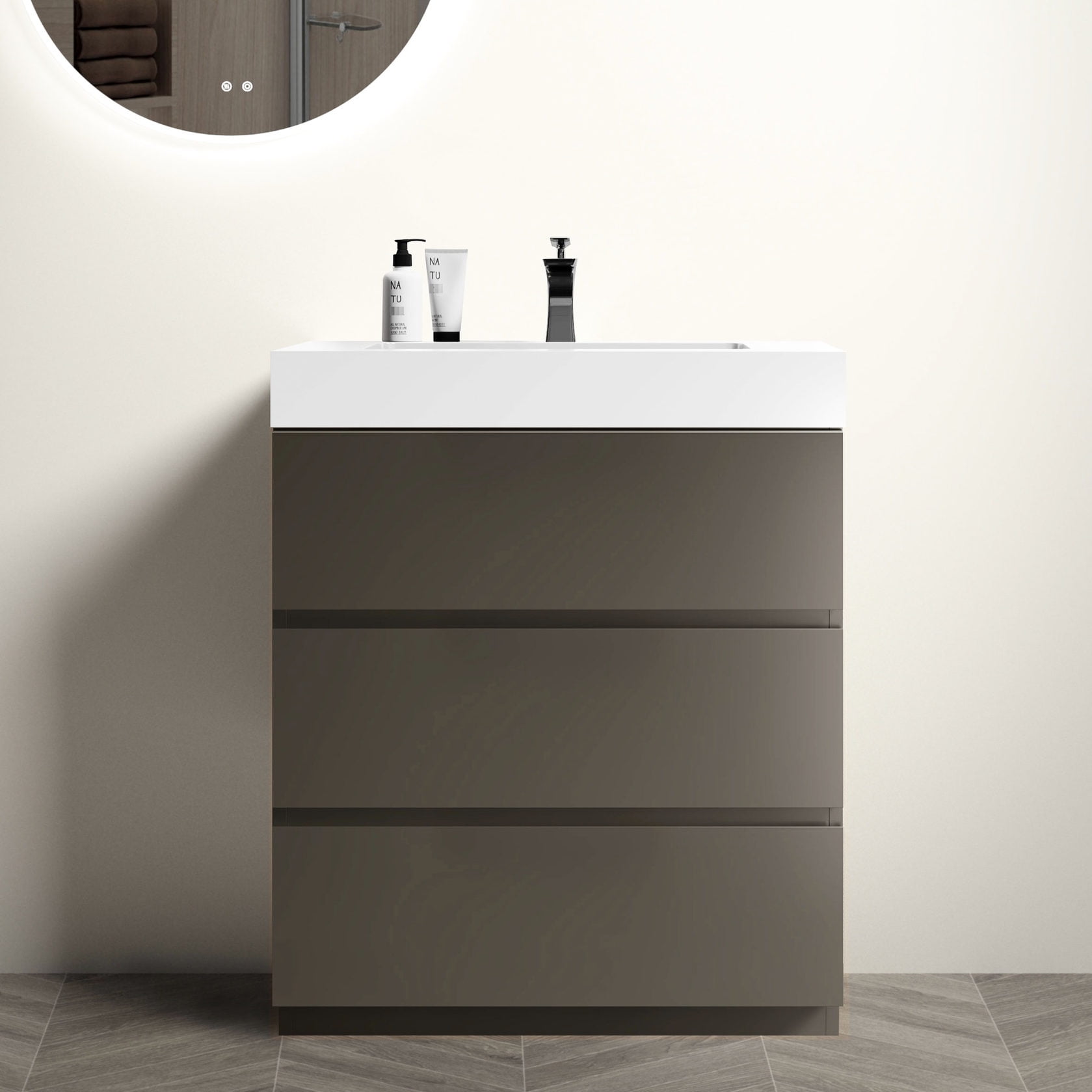 Gray Freestanding Vanity with One - Piece Sink / Silent Drawers, 45 ...