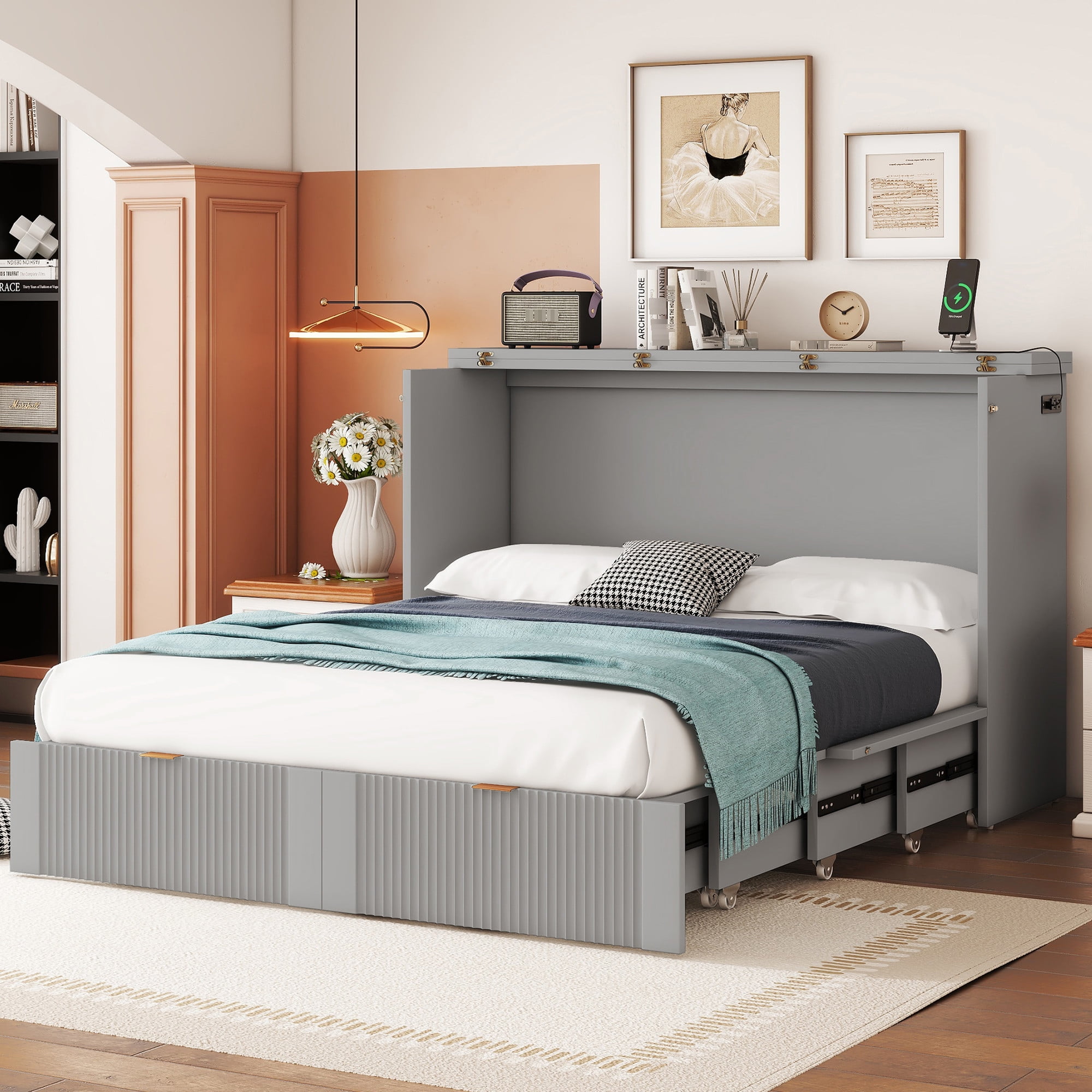 Gray Full Size Bed With Sockets & - Pulley Mechanism Ports For Ideal ...