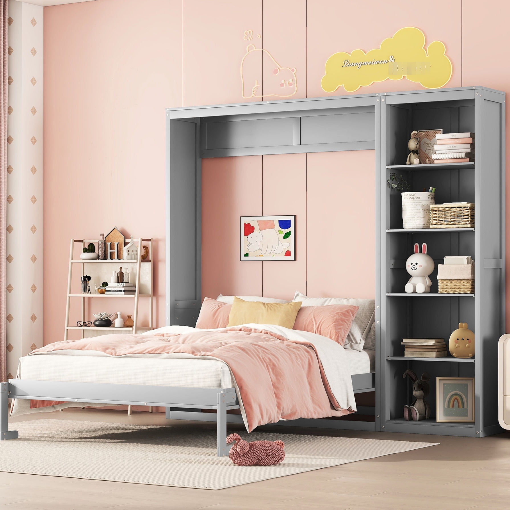 Gray Full Size Murphy Bed | Five - layer Cabinet, Fold Away in Home Gym ...