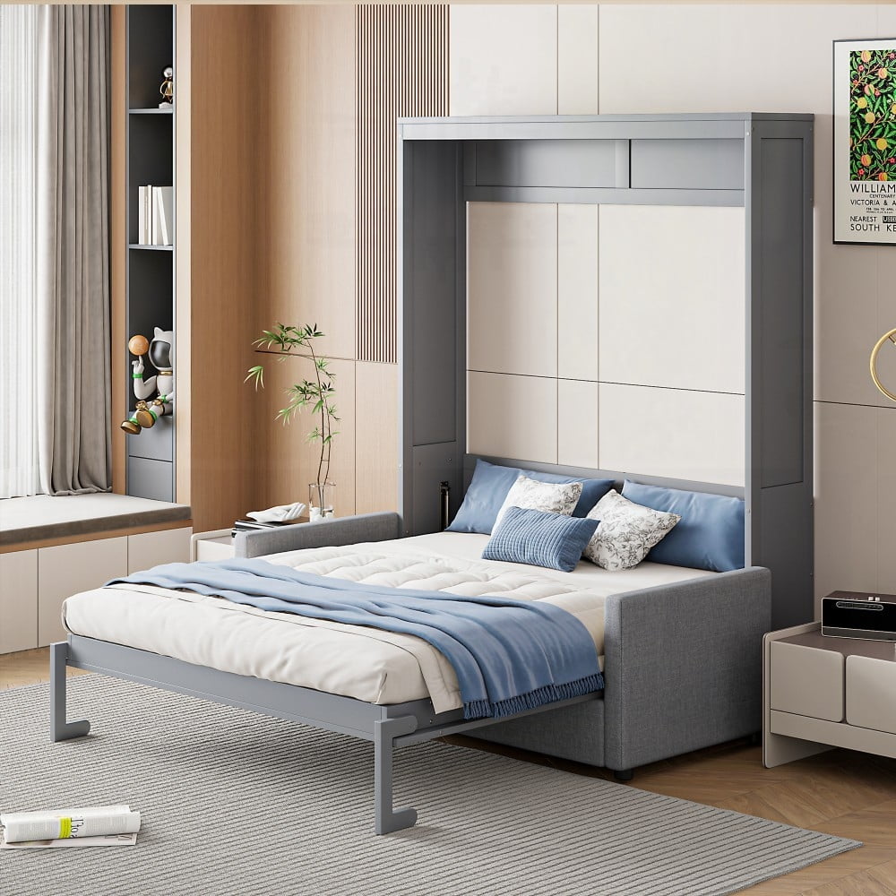 Gray Full Size Murphy Bed Wall Bed - Easy Storage & Space Saving - Walmart.com