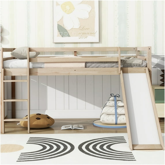 Gray Full Wood Loft Bed with Desk, Drawers, Shelves and Integrated ...