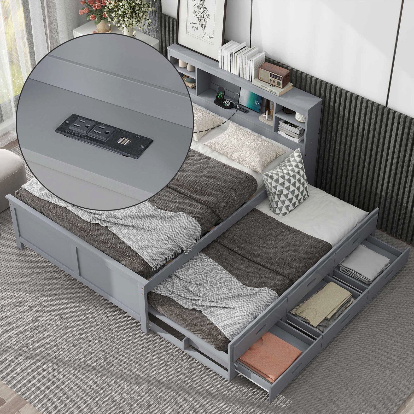 Gray Full-size - High - load Capacity Design - Bedroom Practicality ...