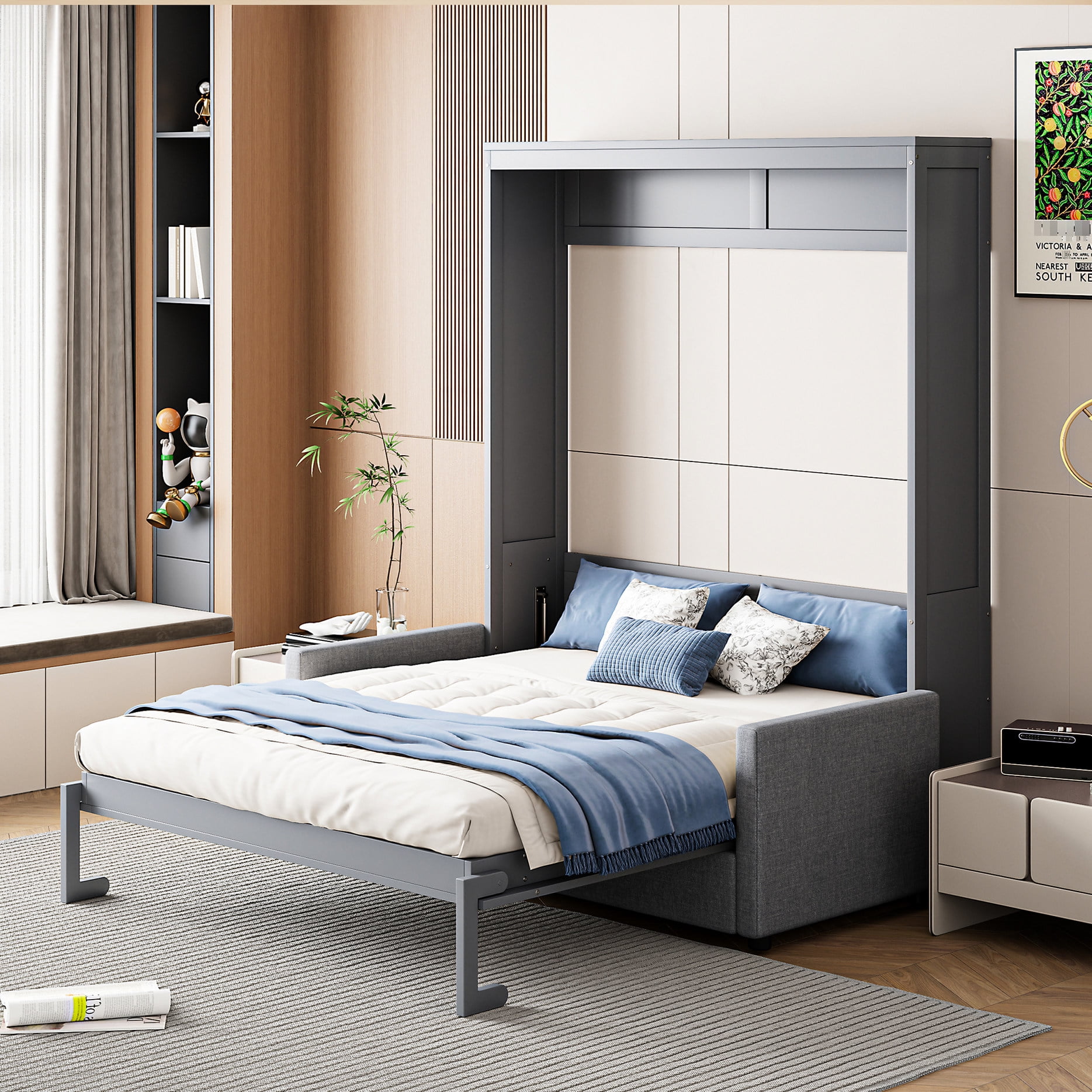Gray Full - size Space - efficient Murphy Bed | Effortlessly Switches ...