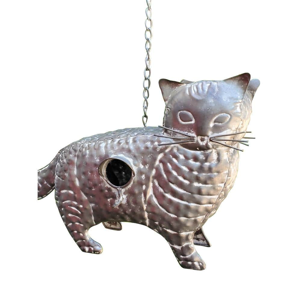 Gray Galvanized Hanging Animal Cat Birdhouse - Walmart.com