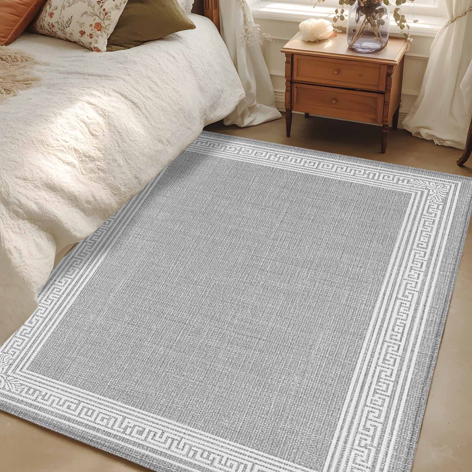 Gray Geometric 2.7x5 Area Rugs, White Greek Key Design Burlap Modern ...