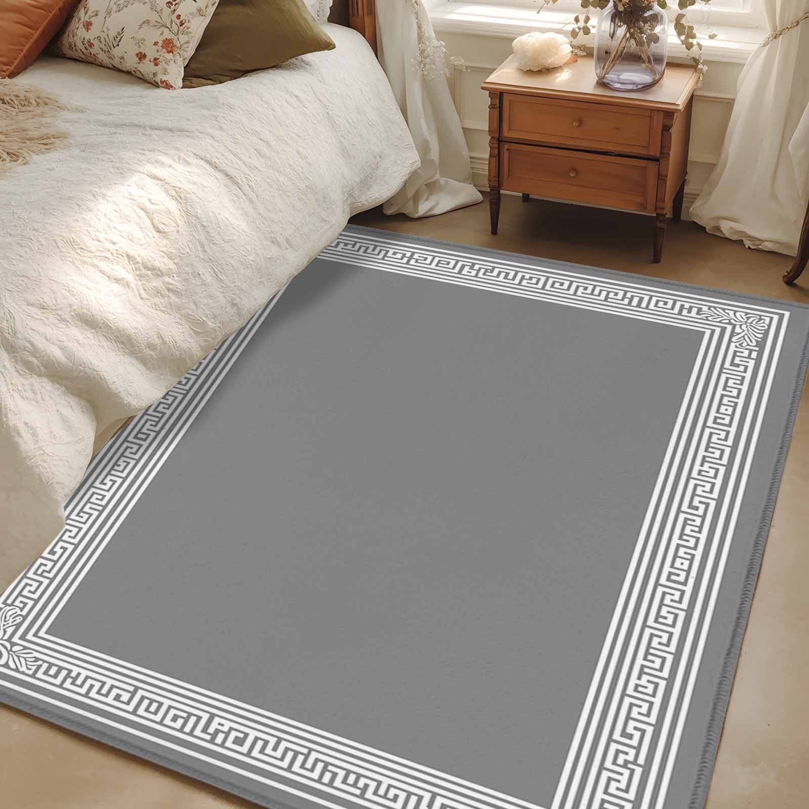 Gray Geometric Area Rugs 2.7x5 for Living Room, White Greek Key Design ...