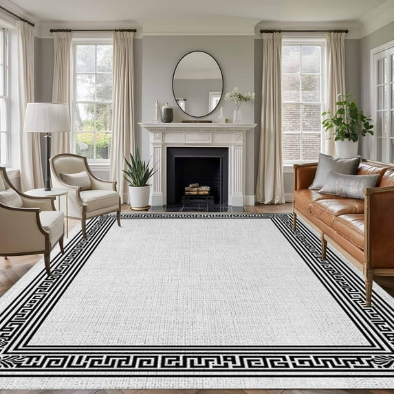 Gray Geometric Area Rugs 5x7 for Living Room, Black Greek Key Design ...