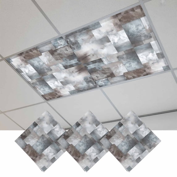 Gray Geometric Fluorescent Light Covers, Modern Abstract Art Block ...