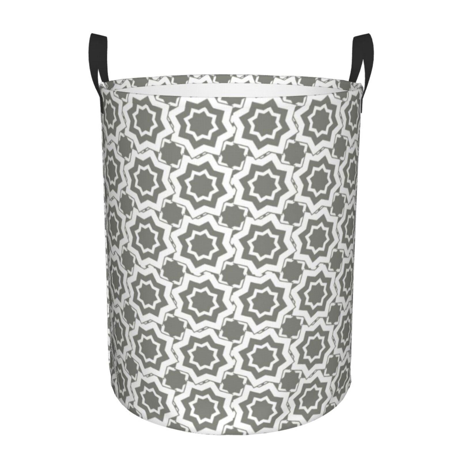 Gray Geometric Star Array Laundry Basket with Handles - Freestanding ...