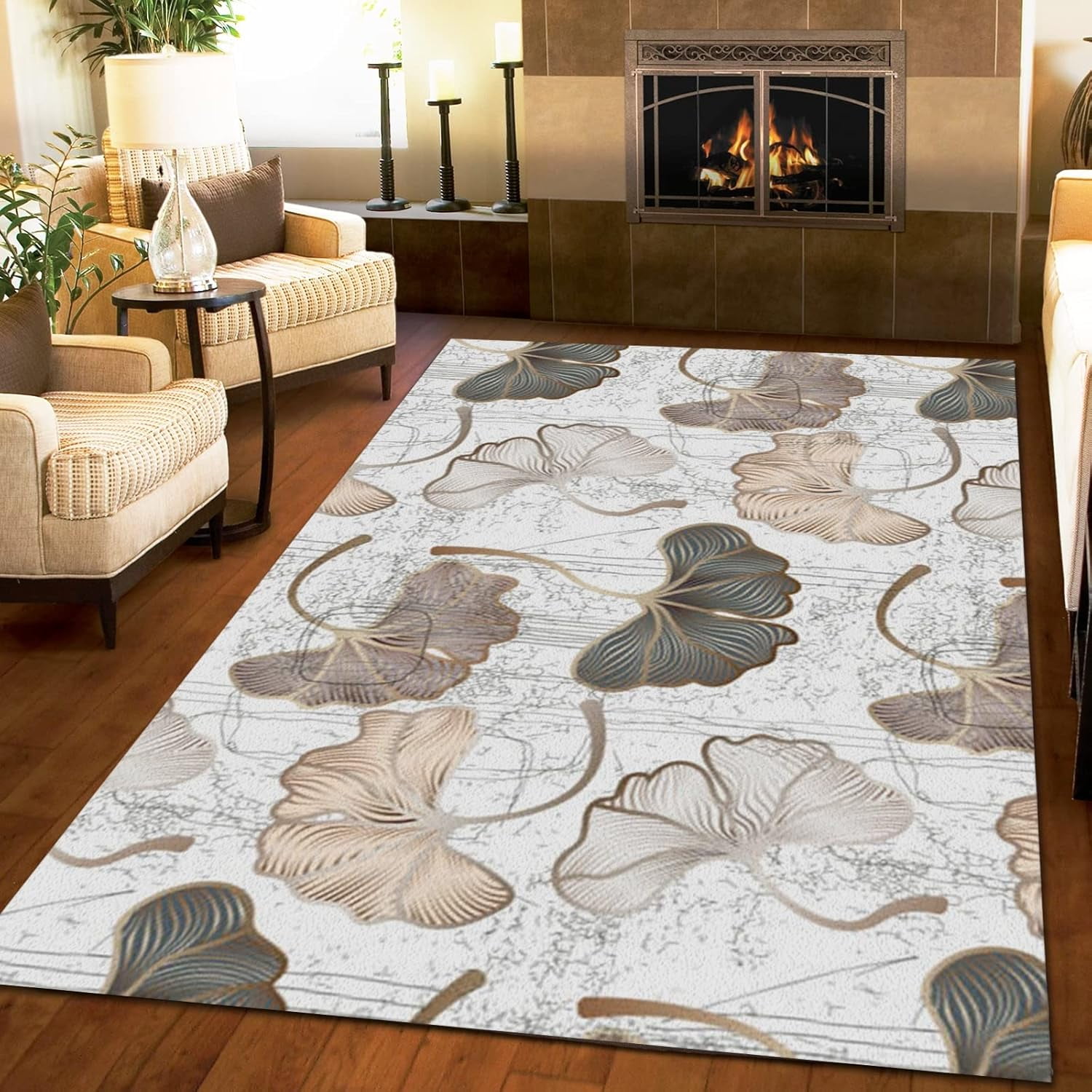 Gray Ginkgo Leaf Area Rugs, White Minimalist Carpet, Entrance Carpet ...