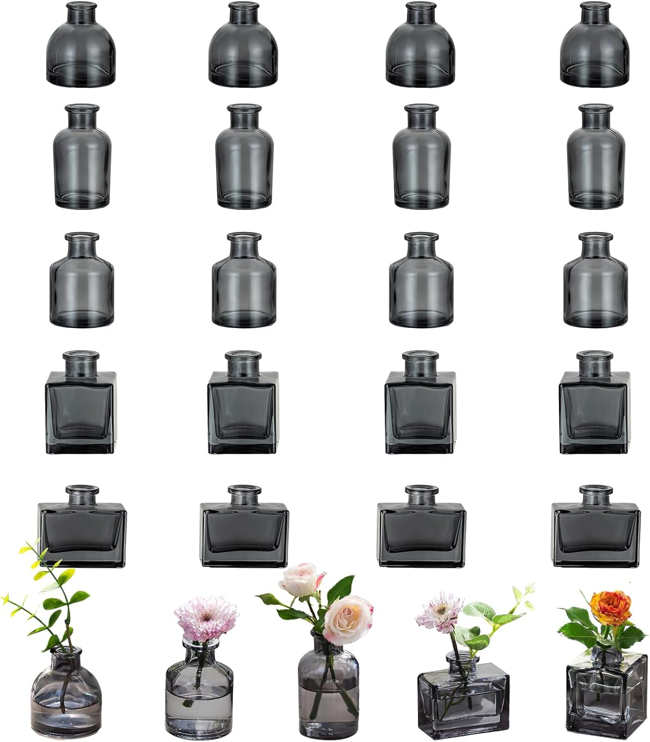 Gray Glass Bud Vases: 20Pc Bulk Small Vases for Centerpieces Vintage ...