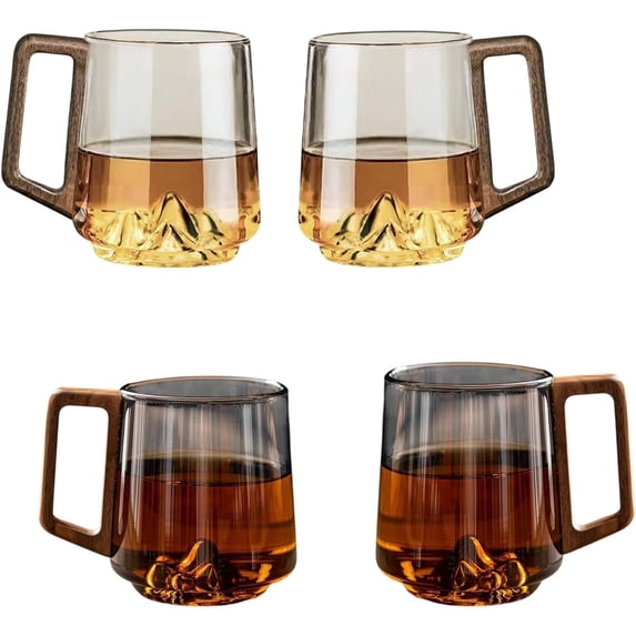 Gray Glass Slanted Coffee Cups, cup with wooden handleMountain Bottom ...