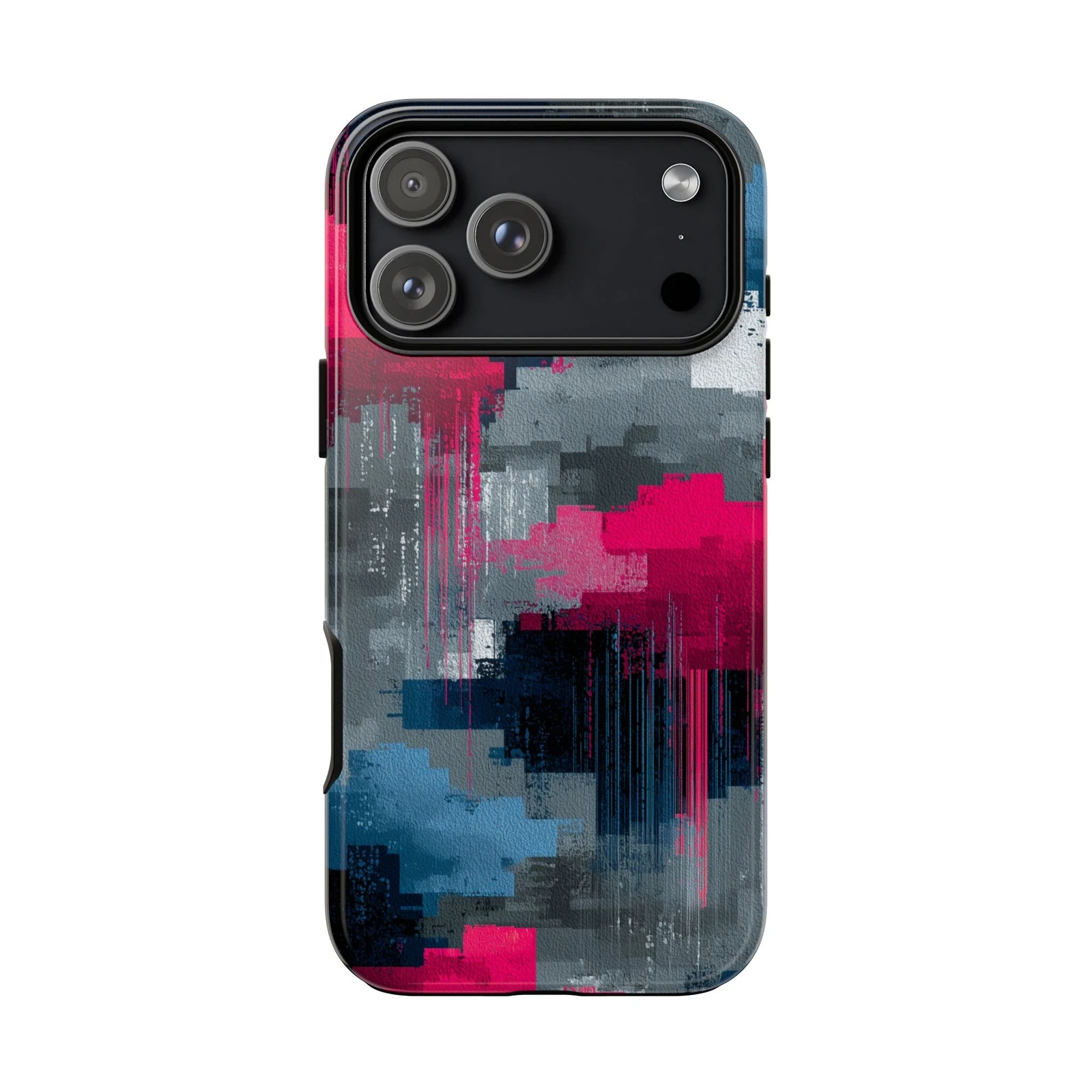 Gray Glitch Pink Blue Camo Art Phone Case for iPhone Case 17 to 11 Pro ...