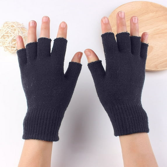 Gray Gloves Mittens Autumn and Winter Solid Color Fashion Acrylic Long ...