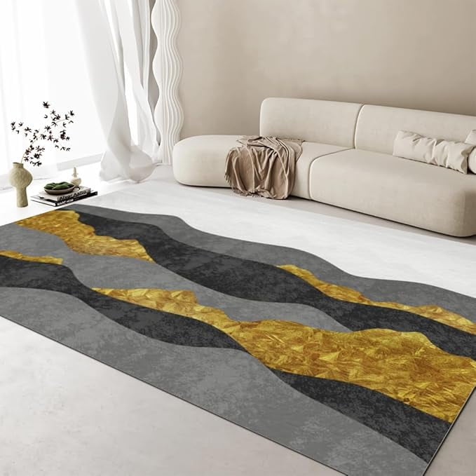 Gray Gold Marble Area Rug, Light Luxury Simple Style Decorative Rug ...