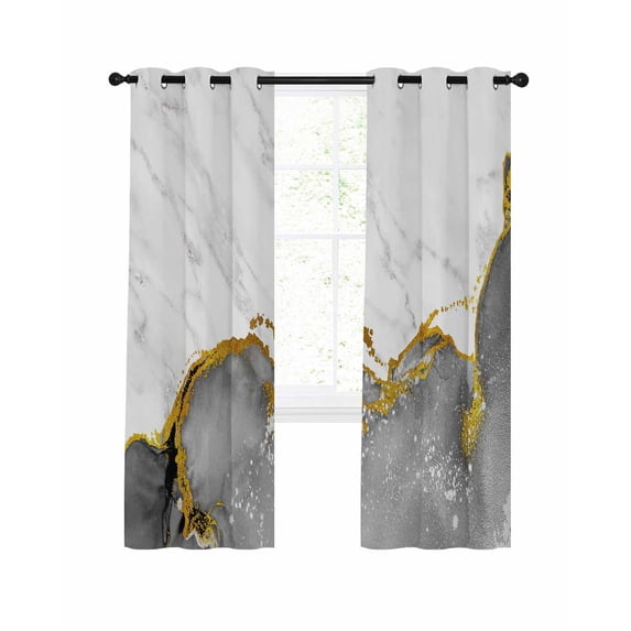 Gray Gold Marble Blackout Curtains 54 Inches Long for Bedroom, Modern ...