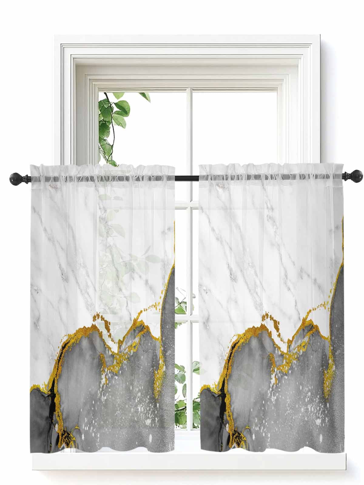 Gray Gold Marble Curtains 45 Inch Length, Sheer Curtains for Bedroom ...