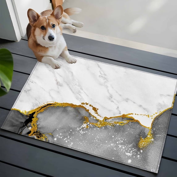 Gray Gold Marble Front Door Rugs 2x3 ft Abstract Wave Modern Luxury ...