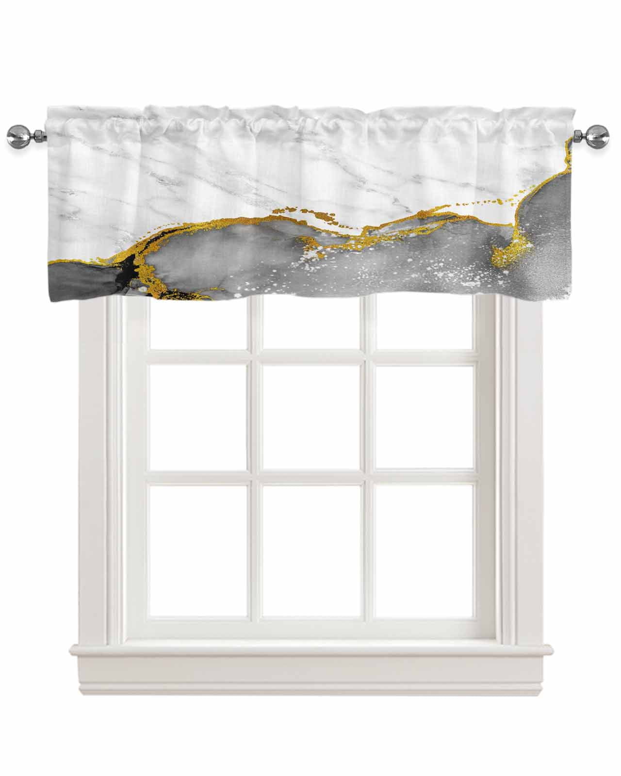 Gray Gold Marble Kitchen Valances for Windows Farmhouse Linen Window ...