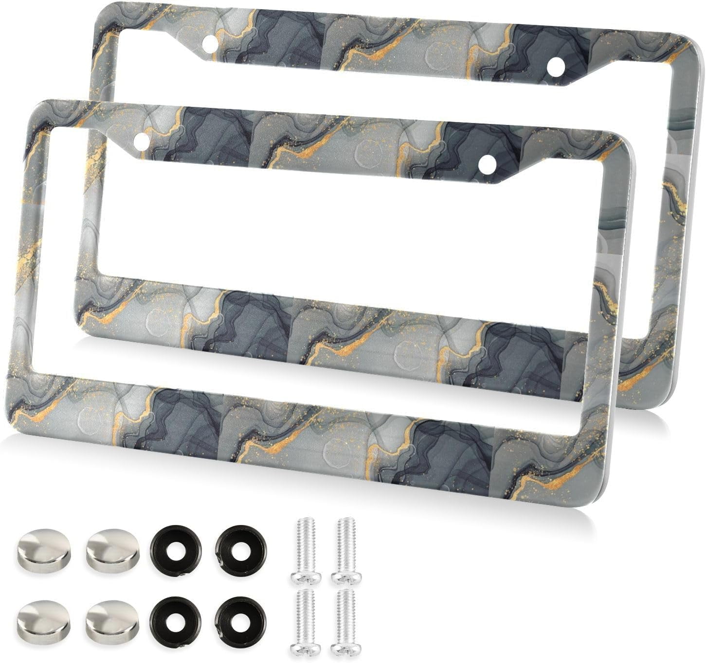 Gray Gold Marble License Plate Frame, Aluminum Car Tag Frames, 2 Pack ...