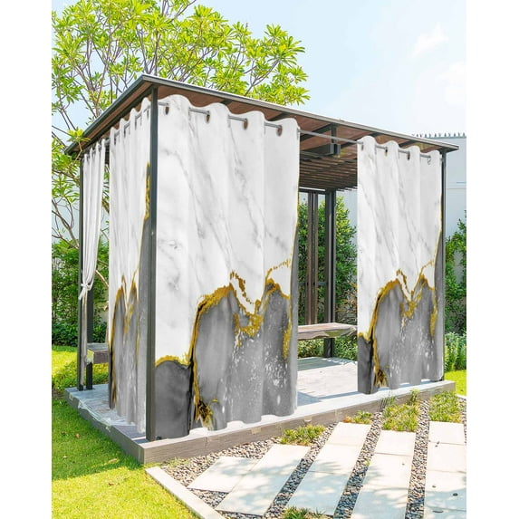 Gray Gold Marble Outdoor Curtains for Patio, Modern Abstract Marble ...