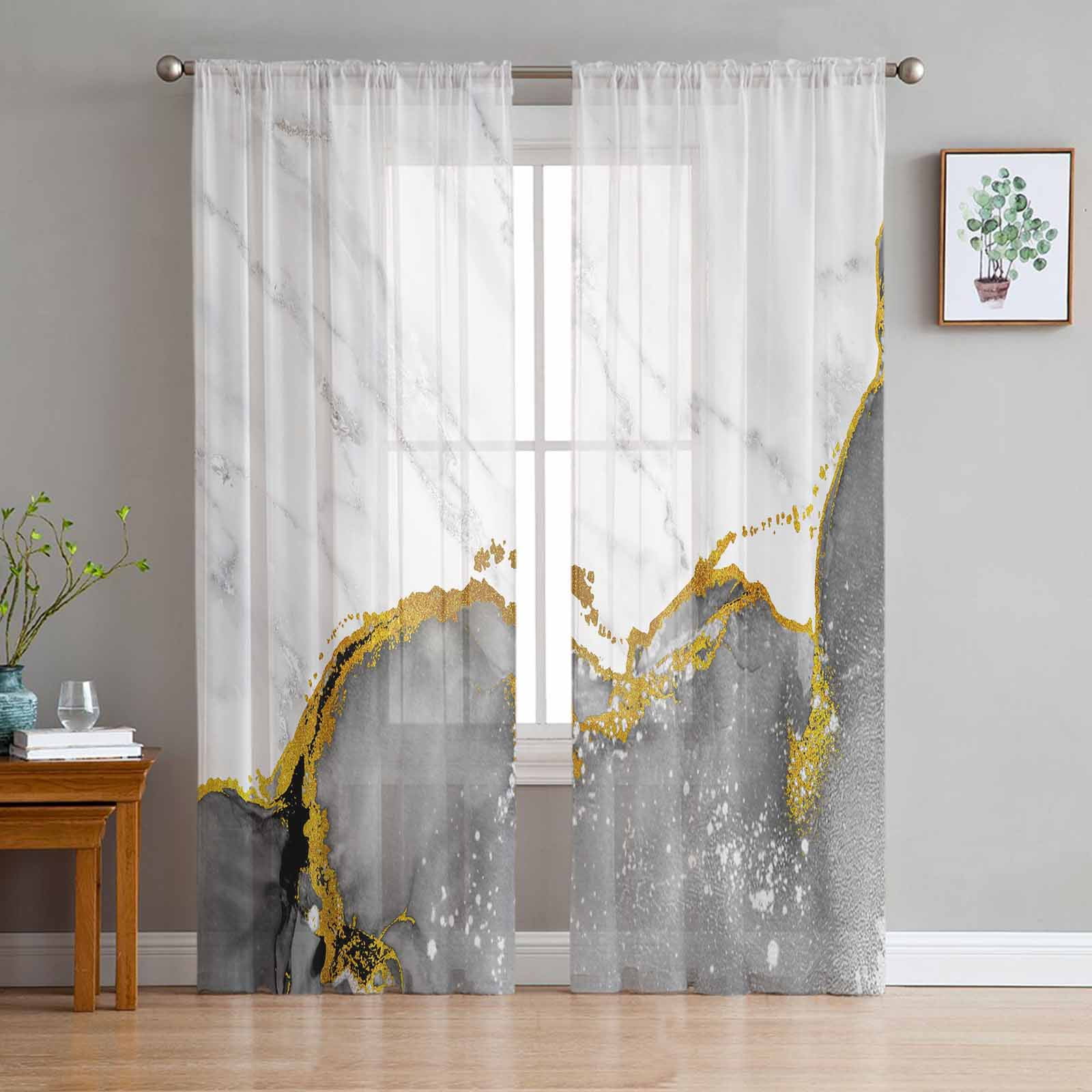 Gray Gold Marble Sheer Curtains 72 Inches Long 2 Panels Set, Window ...