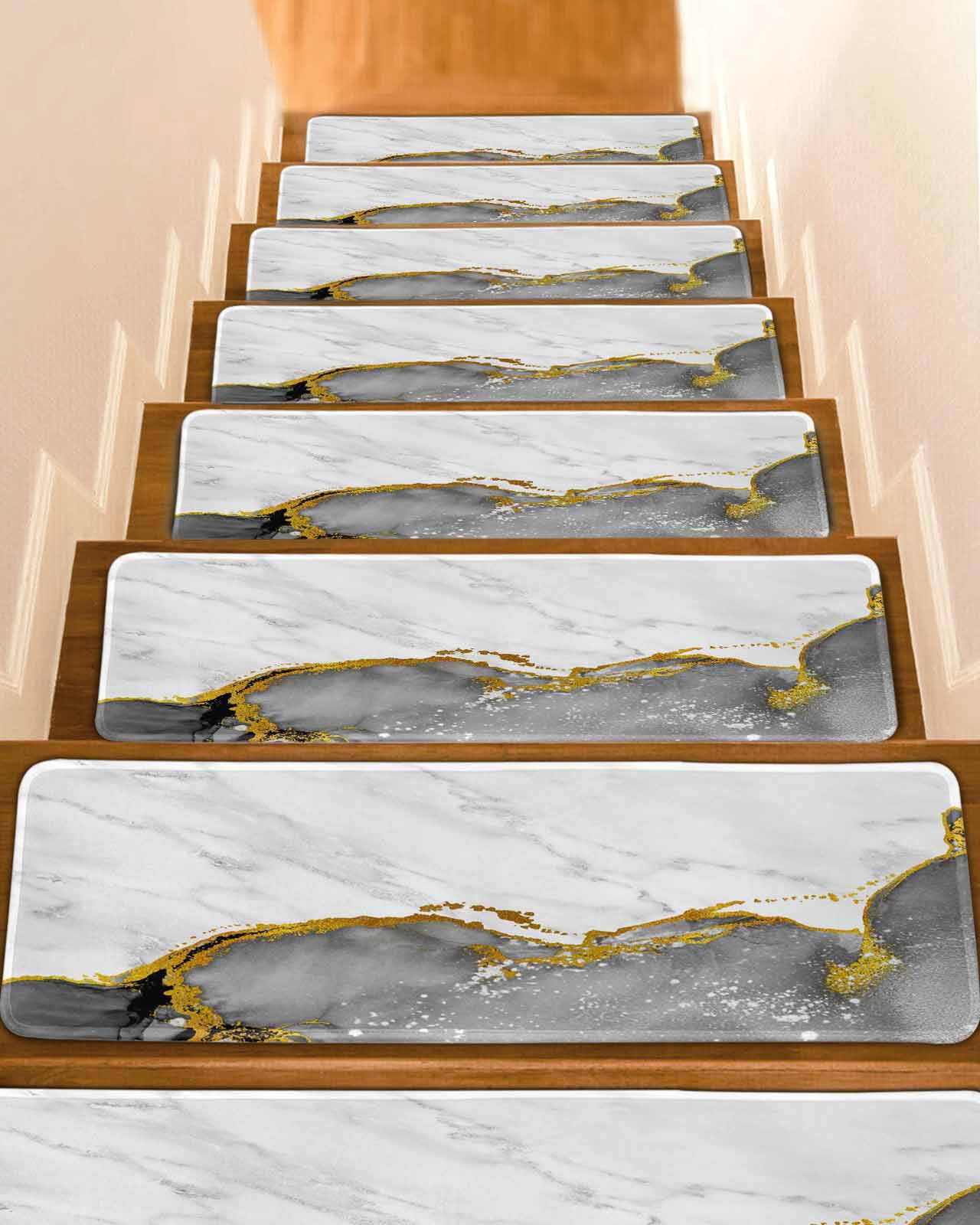 Gray Gold Marble Stair Treads for Wooden Steps Indoor Runner Rug Carpet ...