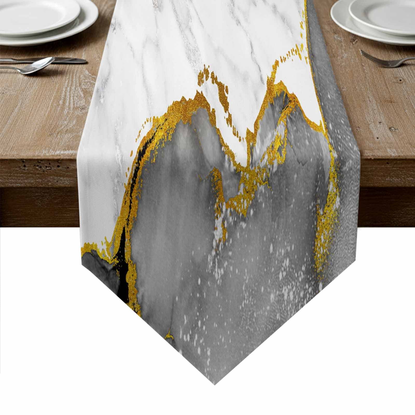 Gray Gold Marble Table Runner Linen Burlap Table Runner 90 Inches Long ...