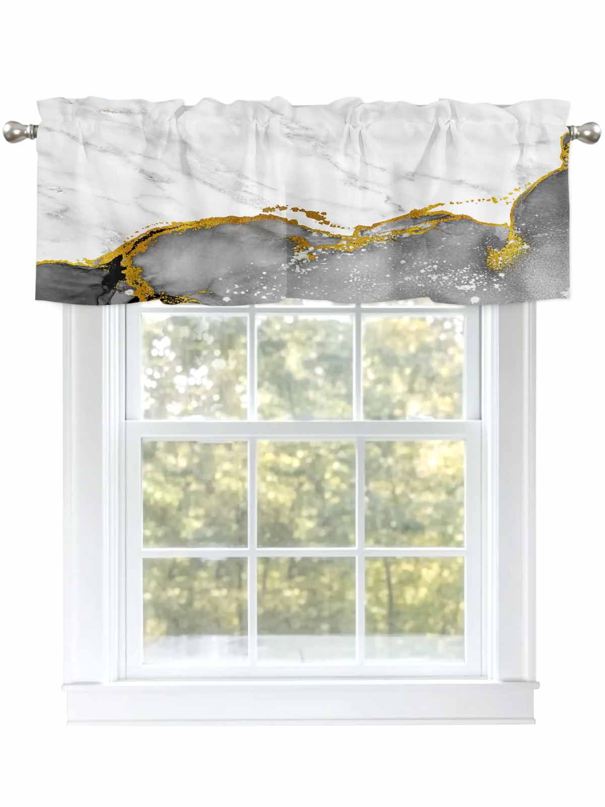 Gray Gold Marble Valances for Windows Abstract Wave Modern Luxury Rod ...