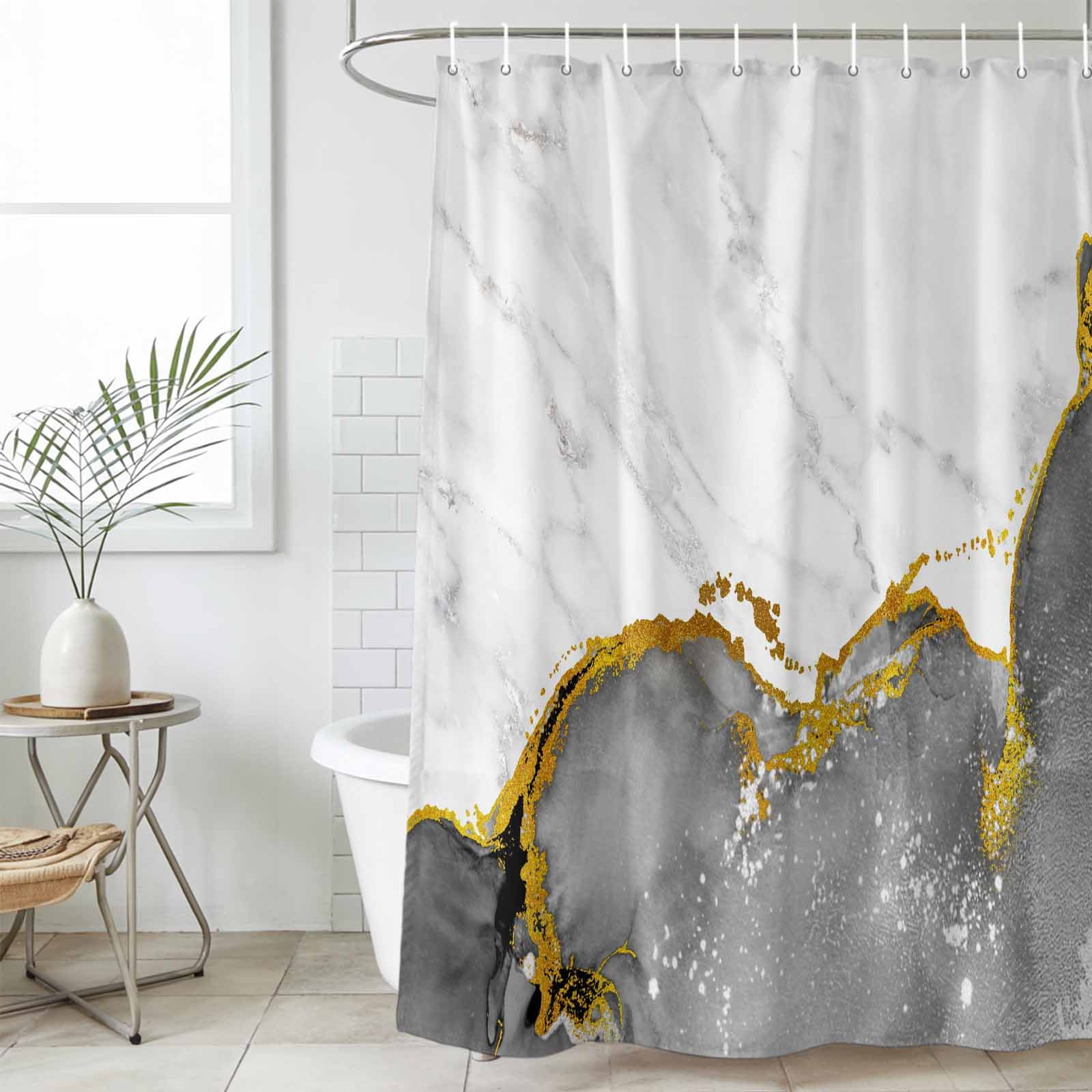 Gray Gold Marble Waterproof Fabric Shower Curtain,Modern Abstract ...