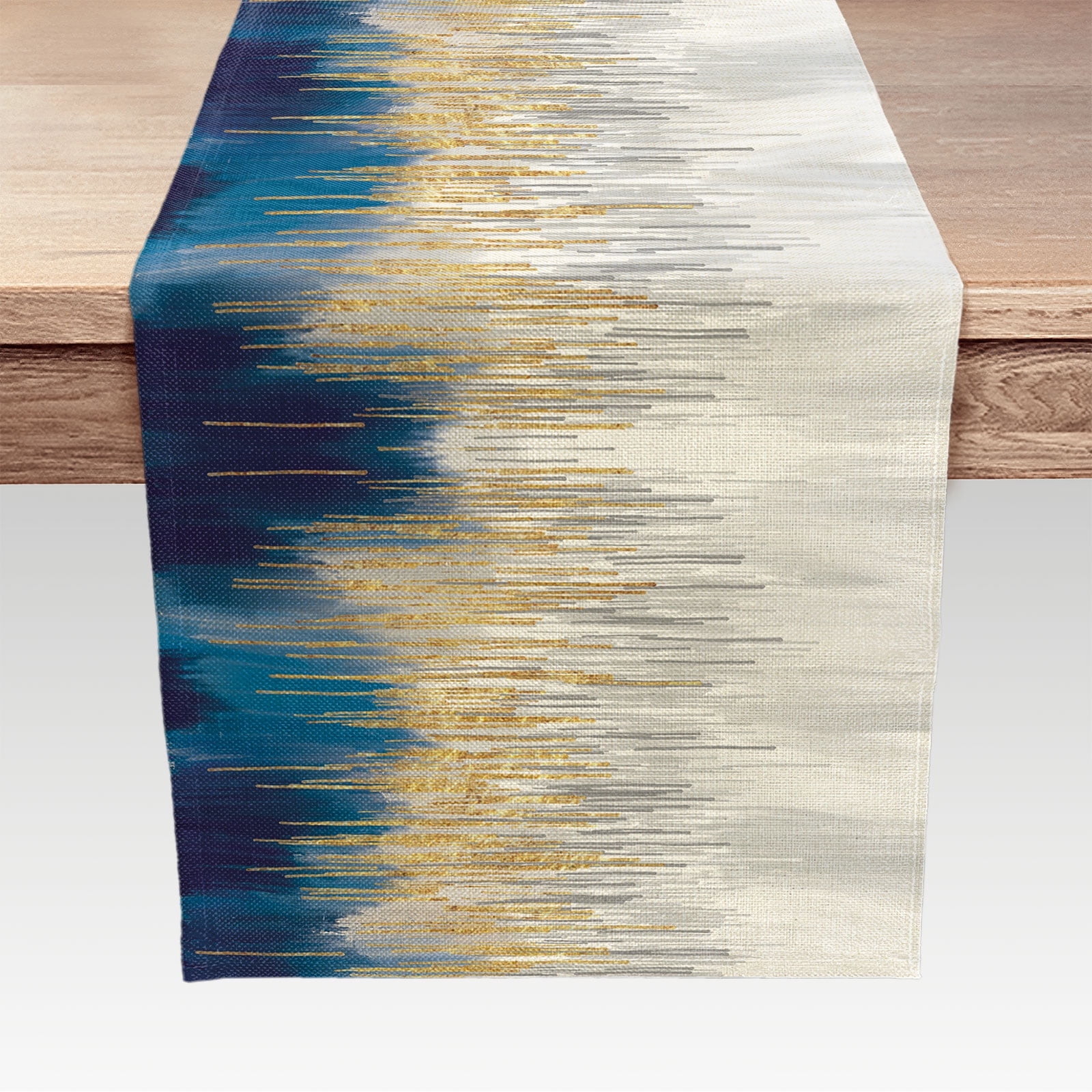 Gray Gold Navy Blue Table Runner, Modern Oil Painting Ombre Table ...