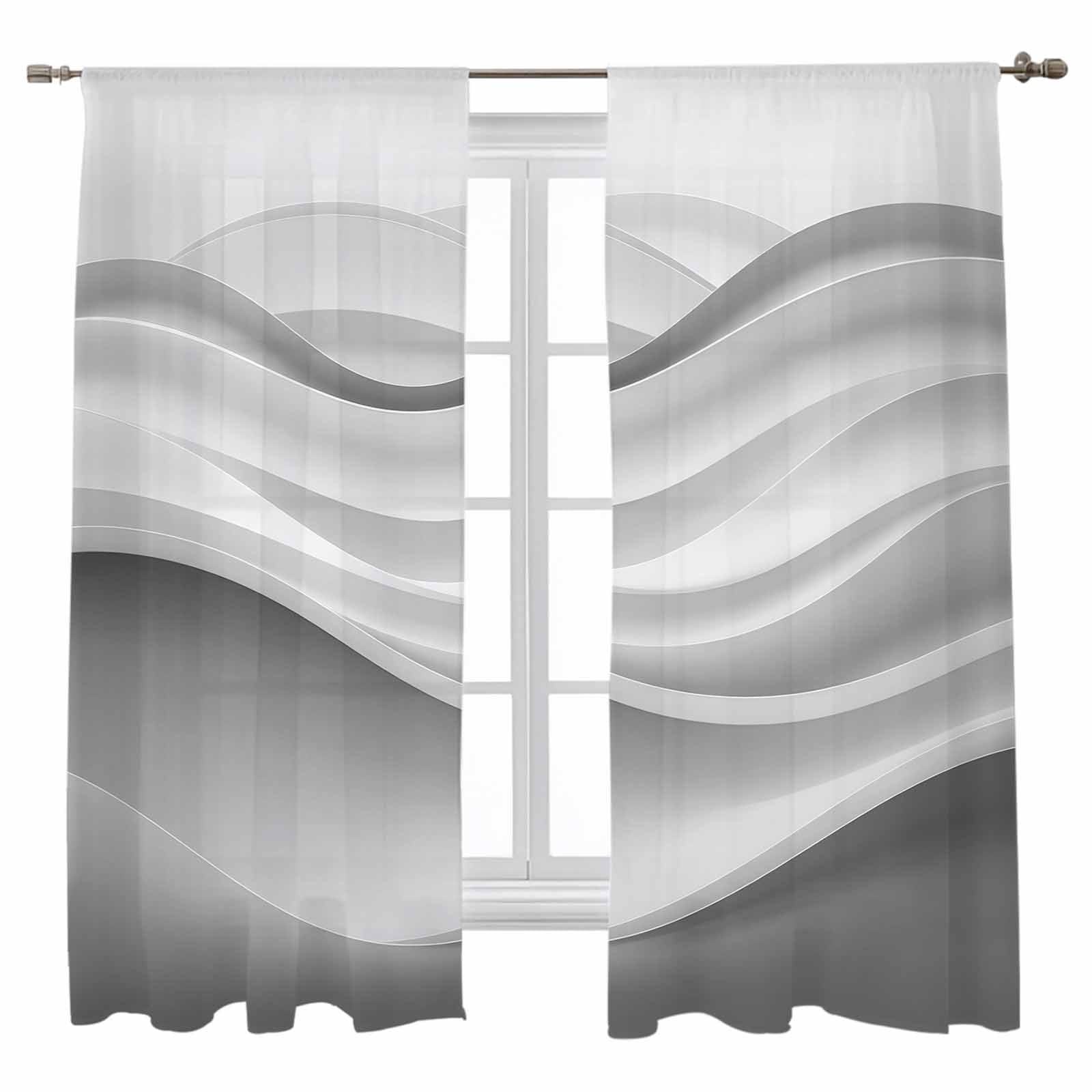 Gray Gradient Sheer Curtains 63 inches Long, Fluid Wave Art Abstract ...
