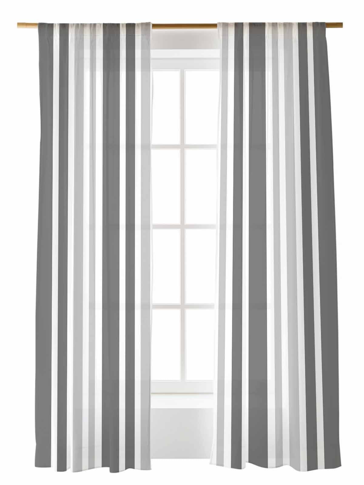 Gray Gradient Sheer Curtains 84 Inch Long 2 Panels, Stripe Minimalist ...