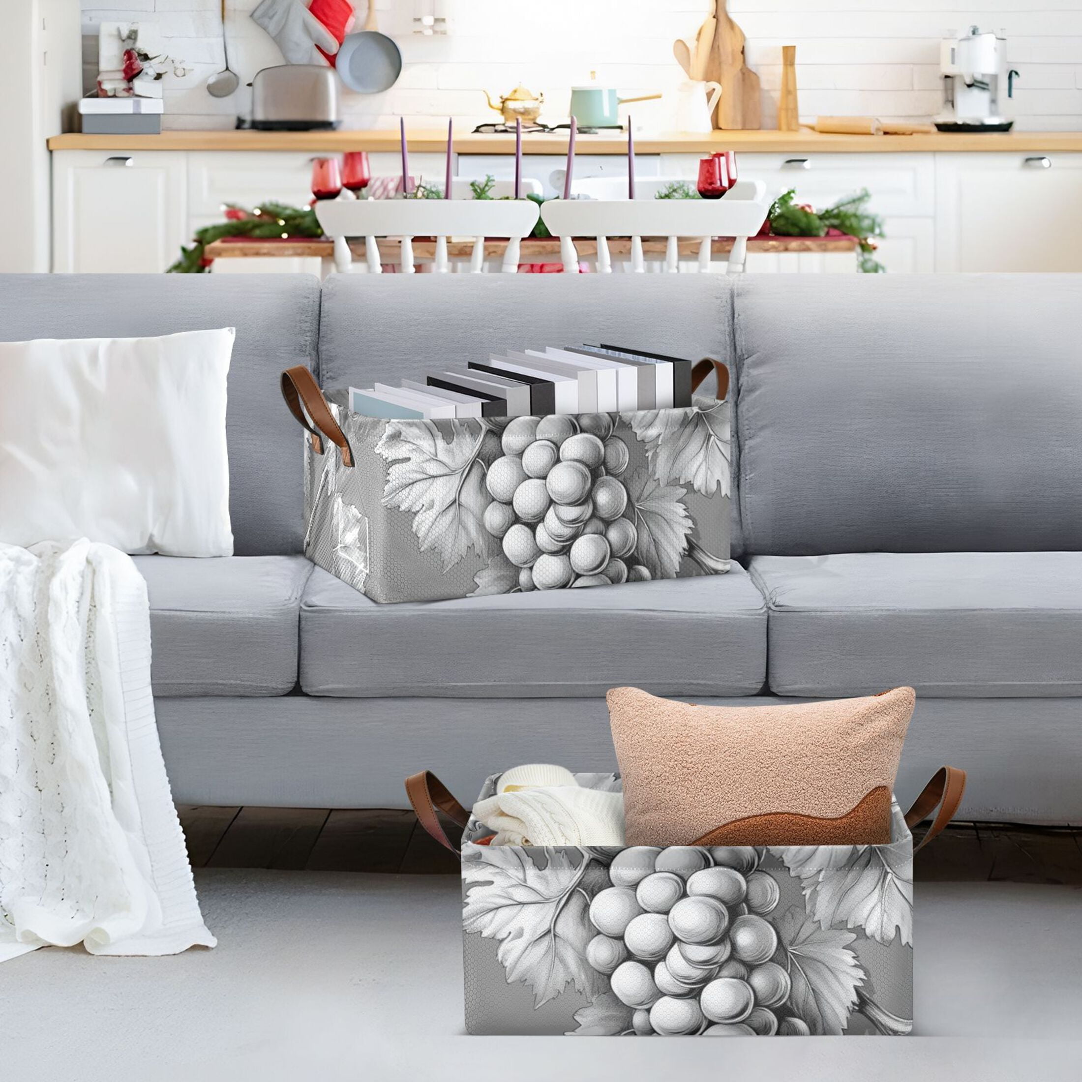 Gray Grapes Storage Bins with Handles Foldable Storage Baskets for ...