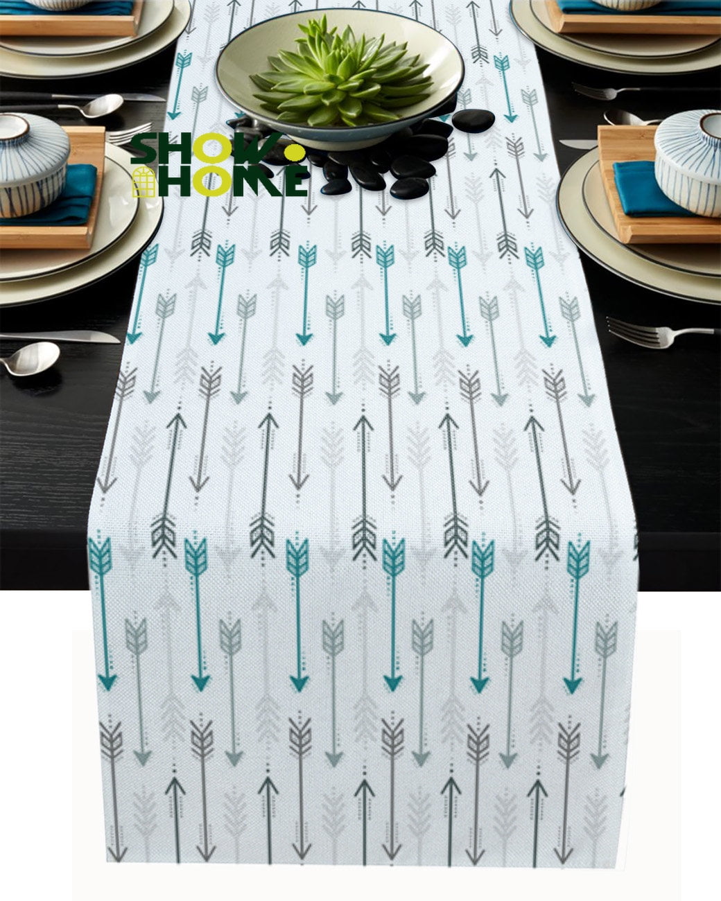 Gray Green Arrow Luxury Table Runner for Wedding Birthday Party Hotel ...