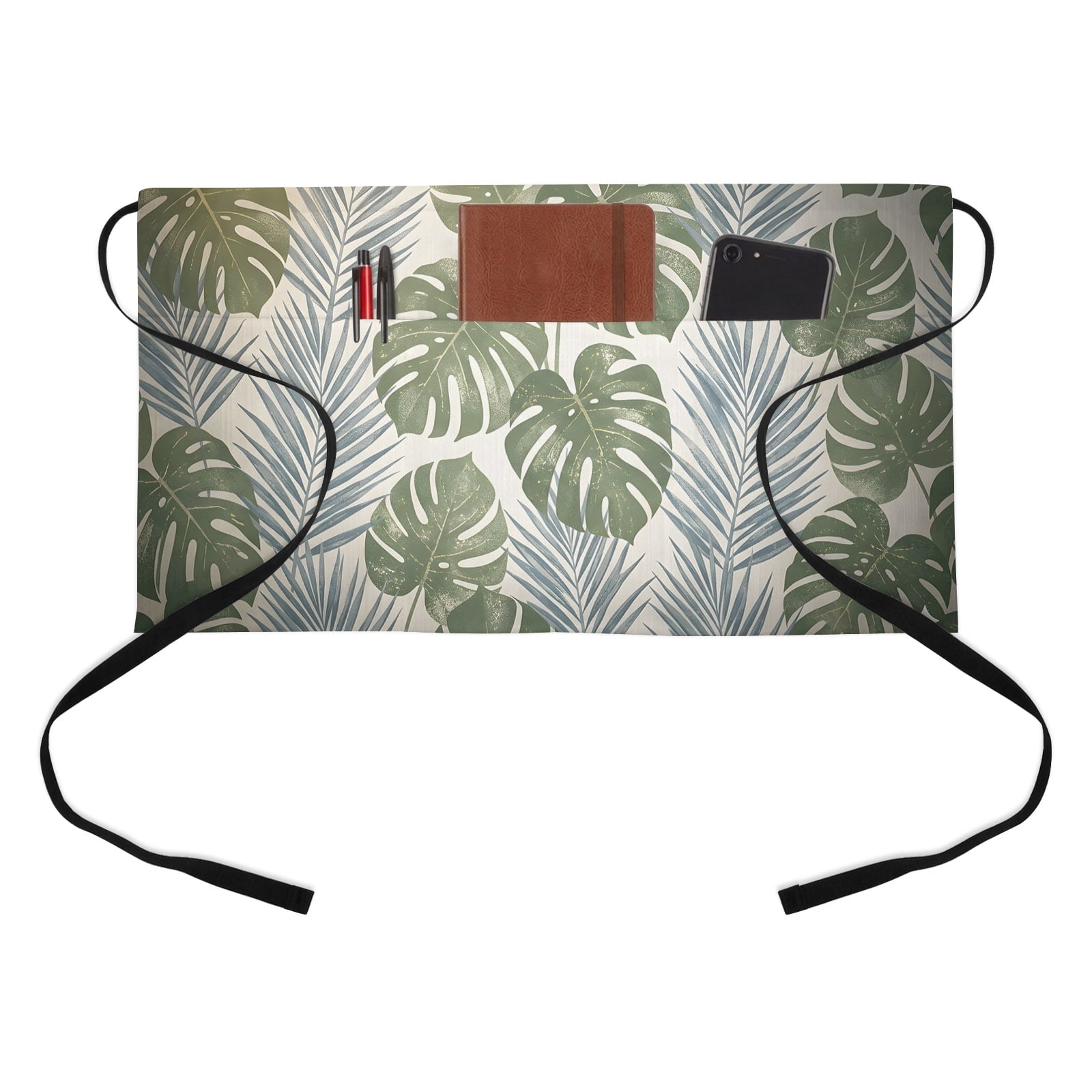 Gray Green Leaves Half Waist Apron Summer Plant Monstera Deliciosa Palm ...