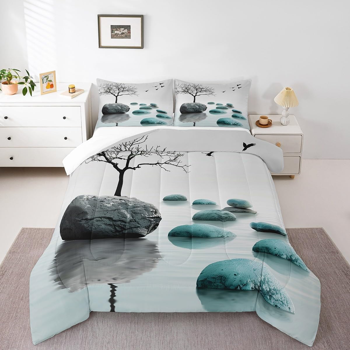 Gray Green Rustic Farmhouse Comforter Set Fall Pumpkin Farm Truck Print ...