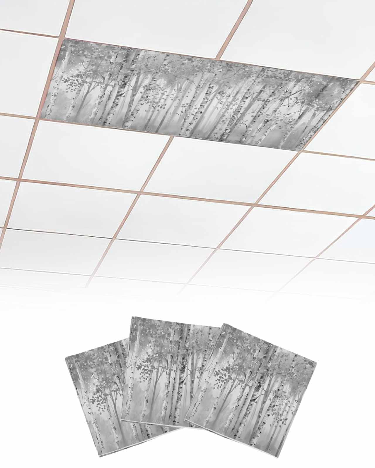 Gray Grey Forest Fluorescent Light Covers for Ceiling Lights 4x2 feet,3 ...