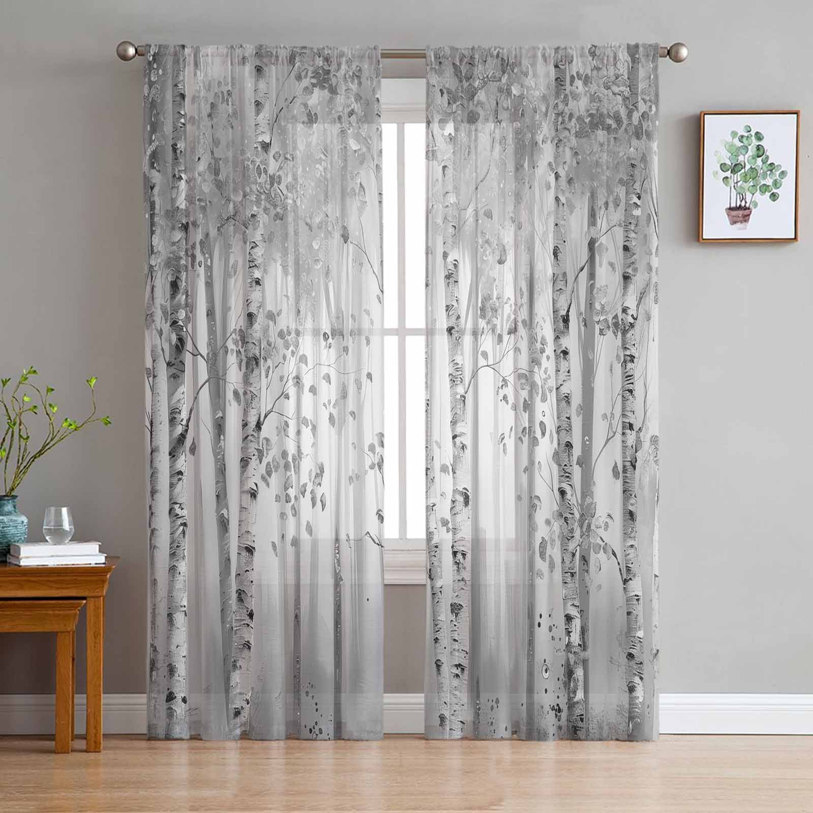 Gray Grey Forest Sheer Curtains 108 Inch Length 2 Panels Set for Living ...